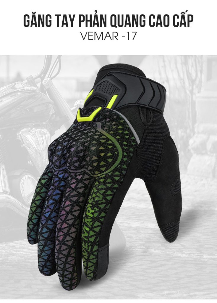 Găng Tay Biker Phản Quang Gù Cứng, Ngón Cảm ứng Cao Cấp – VEMAR VE17