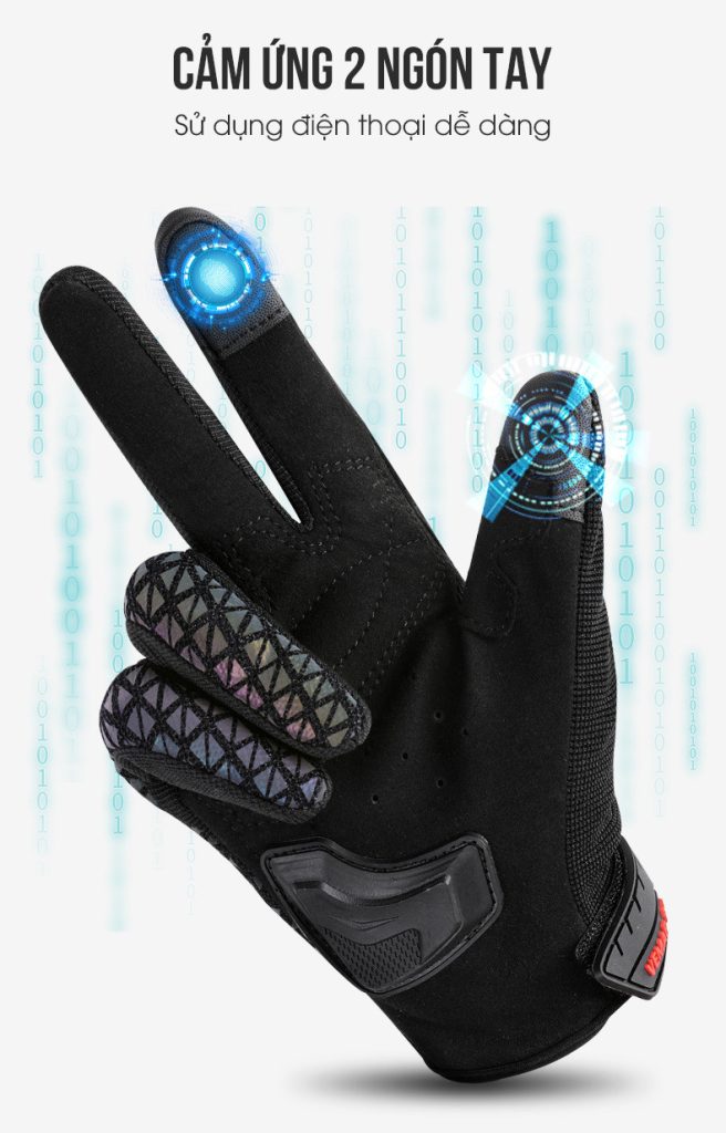 Găng Tay Biker Phản Quang Gù Cứng, Ngón Cảm ứng Cao Cấp – VEMAR VE17