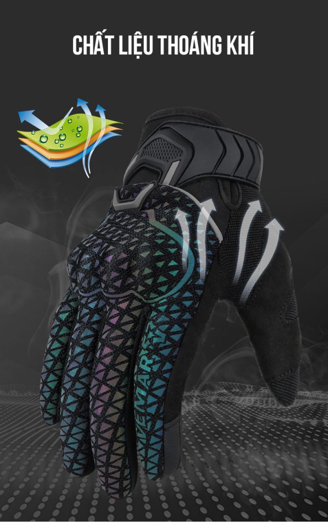 Găng Tay Biker Phản Quang Gù Cứng, Ngón Cảm ứng Cao Cấp – VEMAR VE17