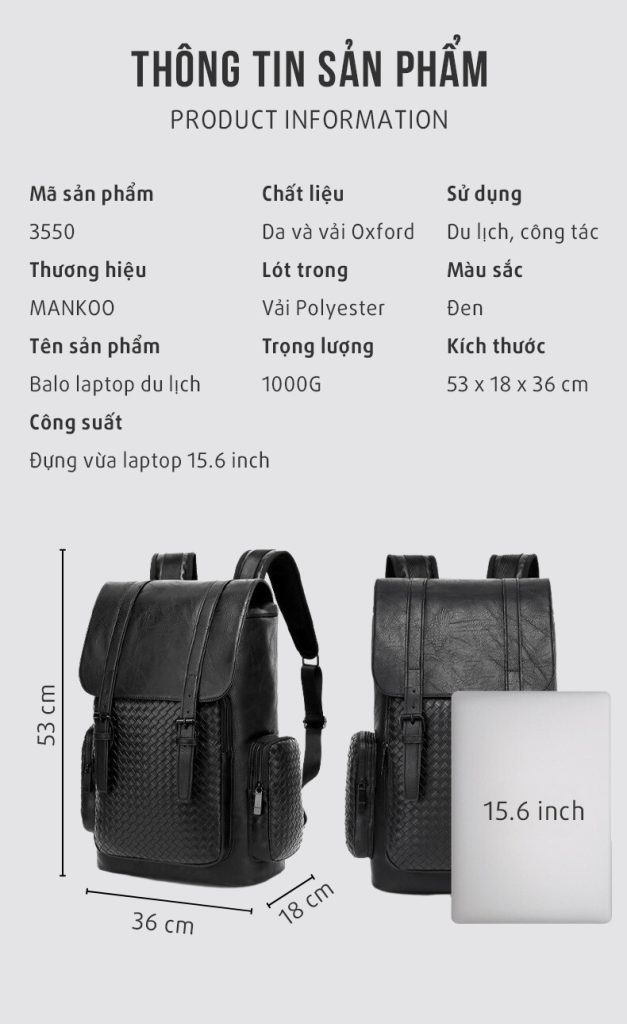 Balo Da Nam Cao Cấp, Thể Tích Lớn, đựng Laptop 15.6 Inch - MANKOO M1