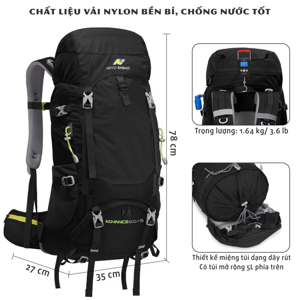 Balo Du Lịch, Leo Núi, Trekking Cỡ Lớn - 65 Lít - NEVO RHINO V65