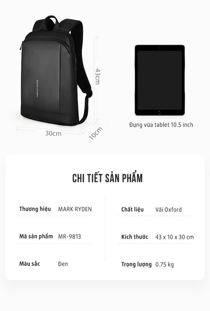 Balo Laptop Công Sở Cao Cấp, Mỏng Nhẹ 14/15.6 Inch - Mark Ryden MR9813