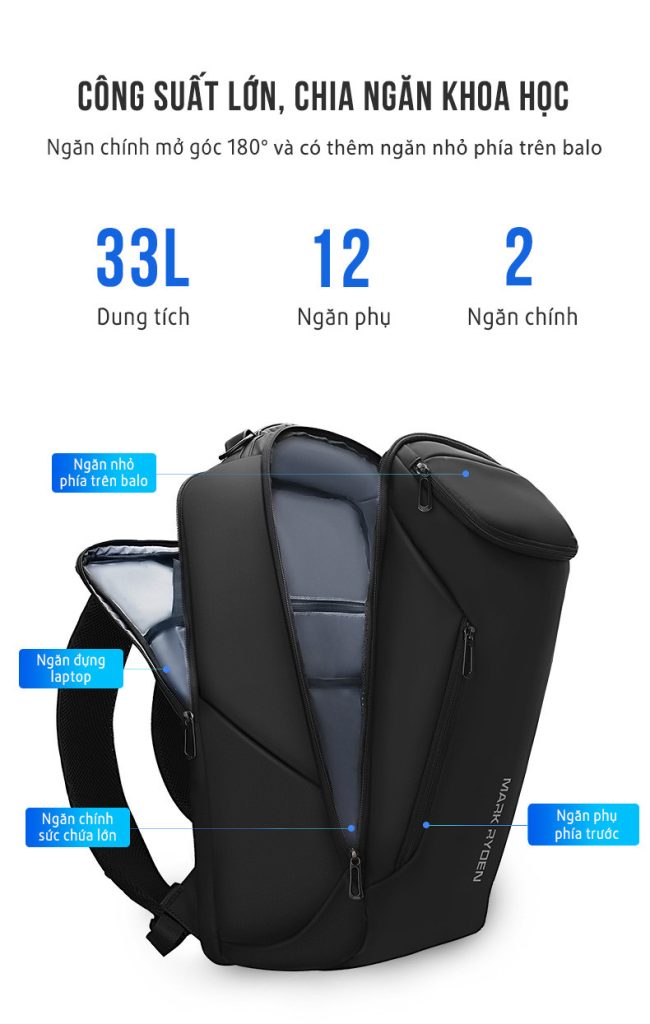 Balo Laptop Du Lịch Công Suất Lớn Cao Cấp 15.6 Inch - Mark Ryden 9031