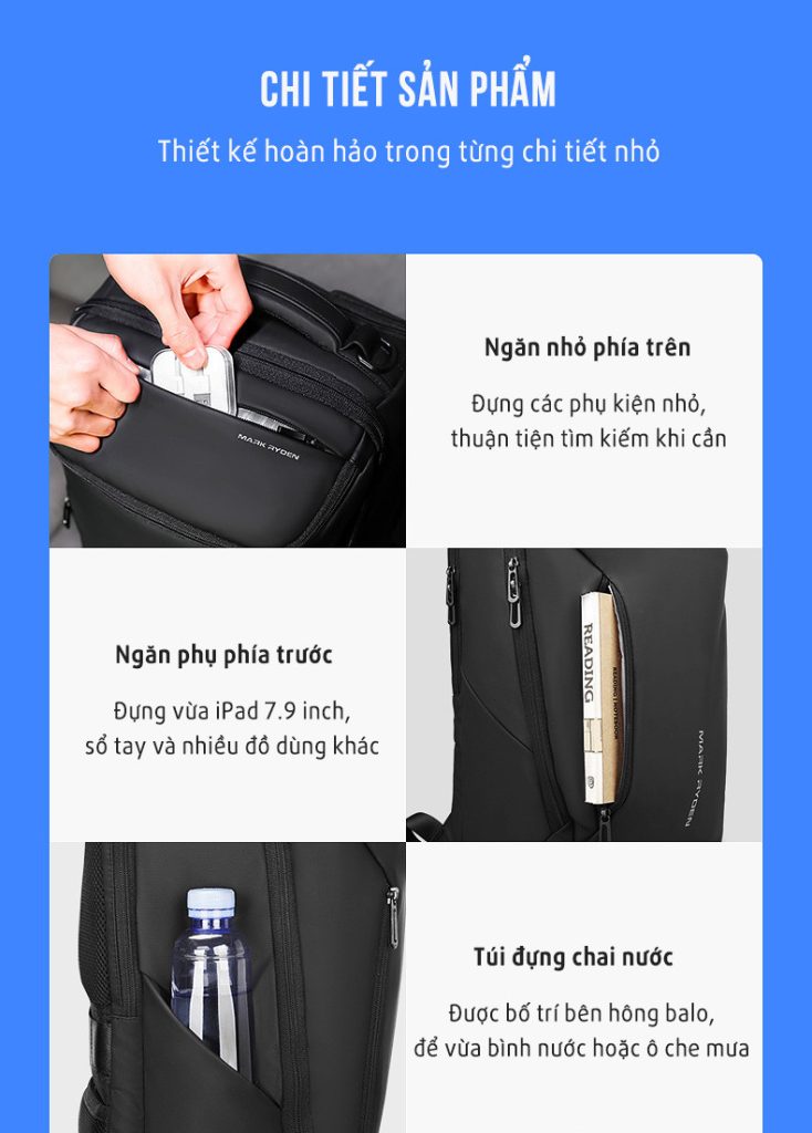 Balo Laptop Du Lịch Công Suất Lớn Cao Cấp 15.6 Inch - Mark Ryden 9031